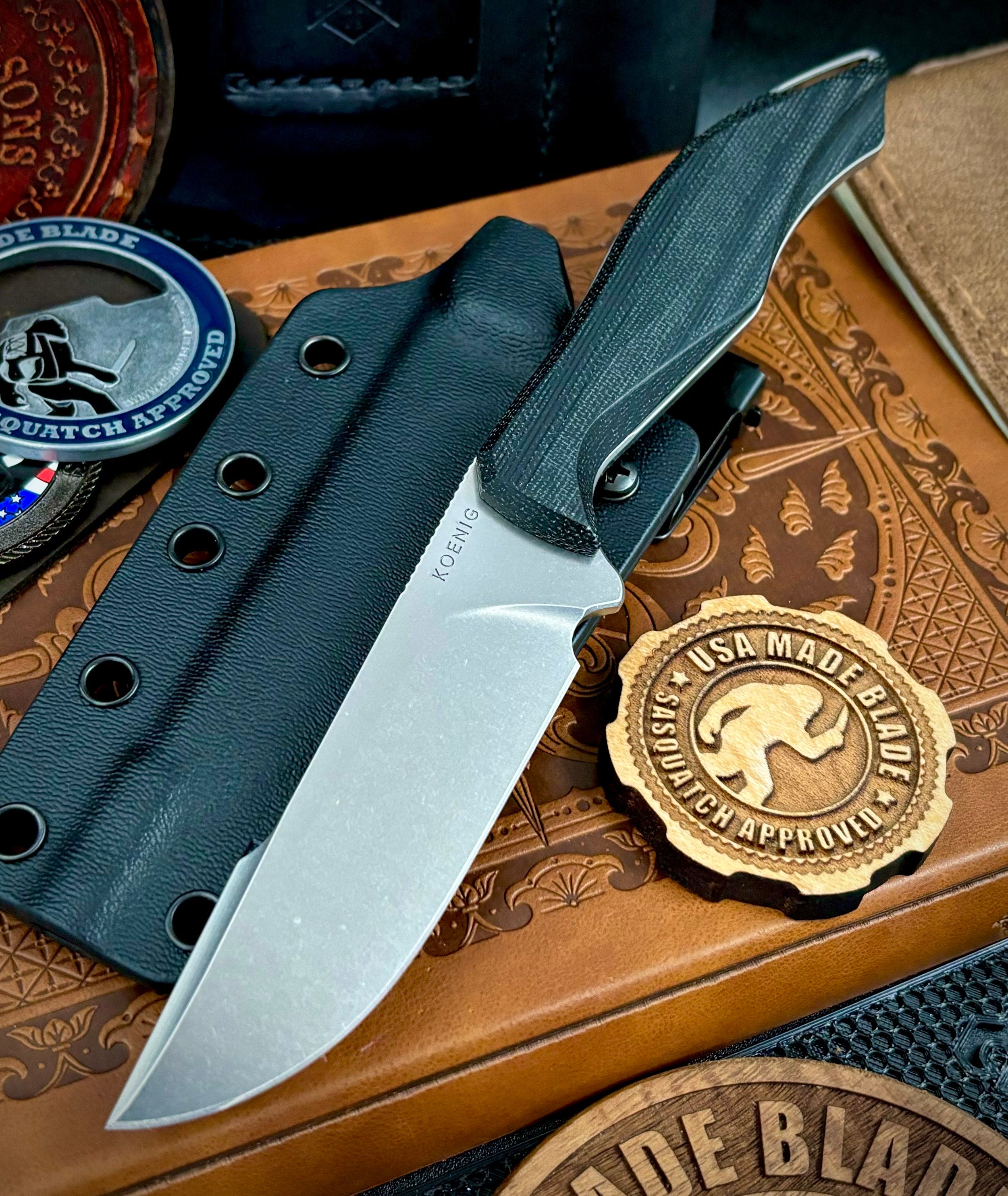 Koenig HELO Fixed Blade with Black Micarta Handles and Brightwash ...