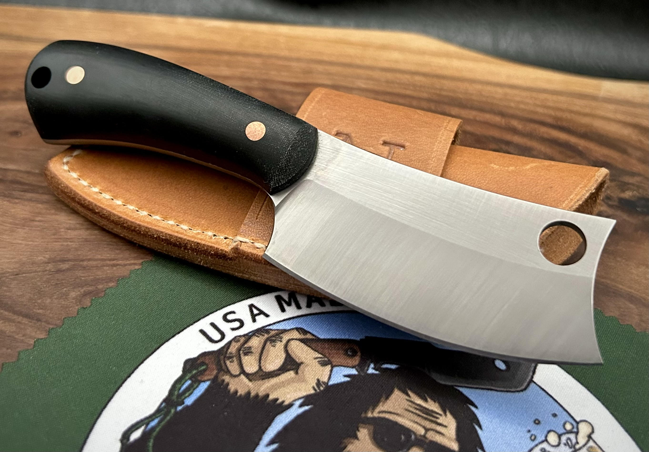 Nicholas Nichols Mini Cleaver Black Micarta Handles with Copper Pins in ...